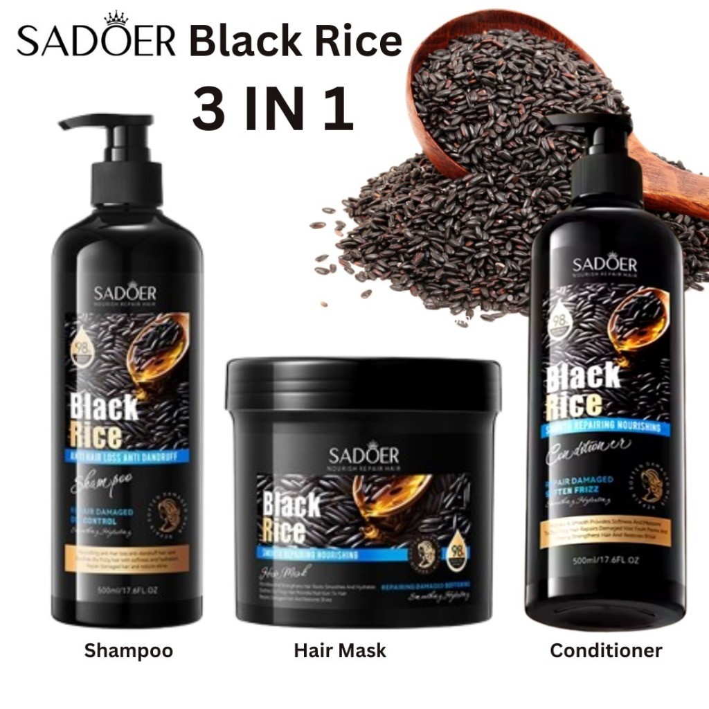 SADOER Black Rice 3in1 Set of : Shampoo, Conditioner & Hair Mask For ...