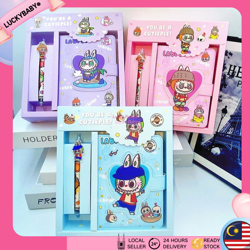 Labubu Notebook Gift Box Set Cute Sanrio Kuromi Pom Pom Pen Students ...