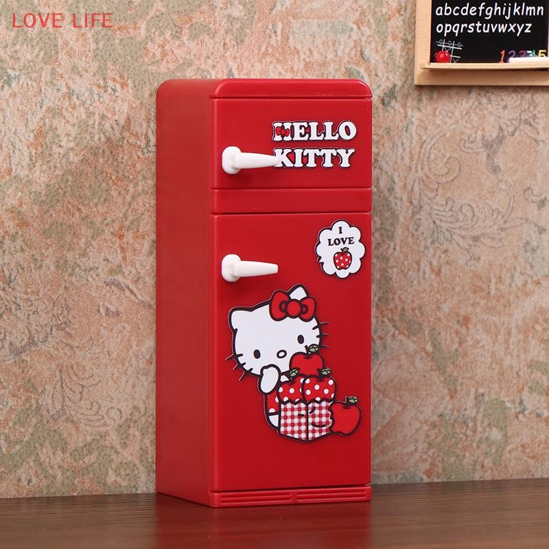 LOVELIFE Mini Hello Kitty Refrigerator Model 1/12 Dollhouse KT Cat Red ...