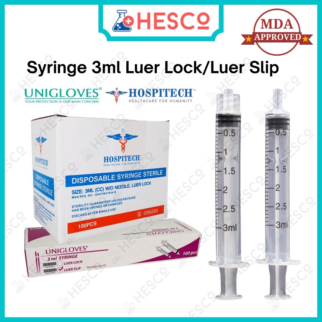 Syringe Picagari 3ml — Luer Slip & Luer Lock 100pcs/Box Individually Packed Sterile Disposable ...