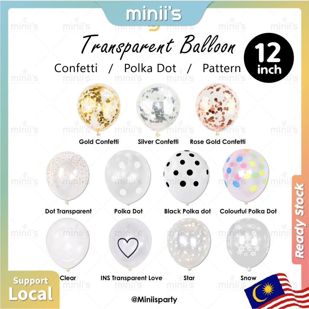 MINIIS 12 Inch Confetti Balloon Transparent Balloon Latex Dot Balloon ...