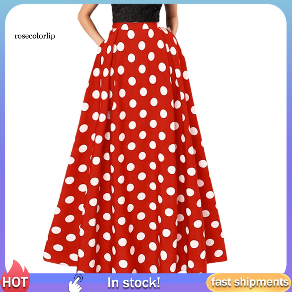 RR Dot Print Skirt High Waist Skirt Vintage Polka Dot Maxi Skirt with ...