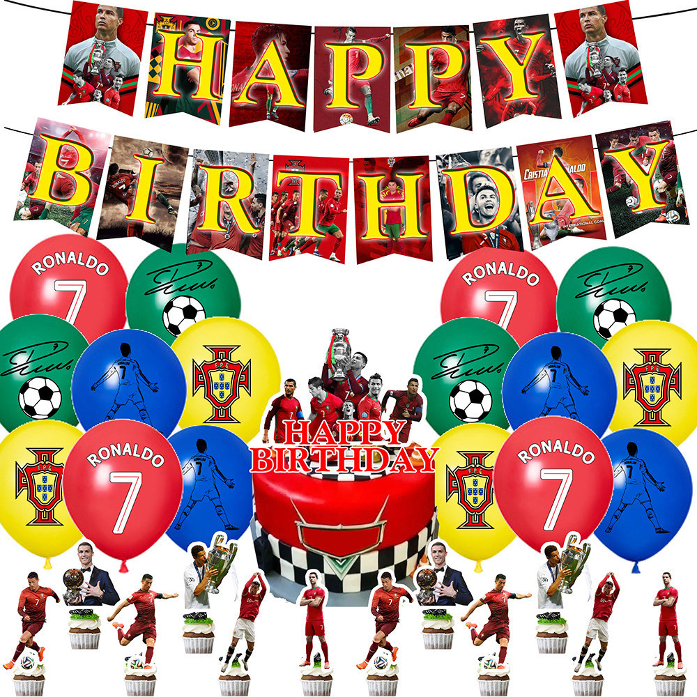 30Pcs Banner Cake Toppers Balloons Set For Cristiano Ronaldo's Party ...