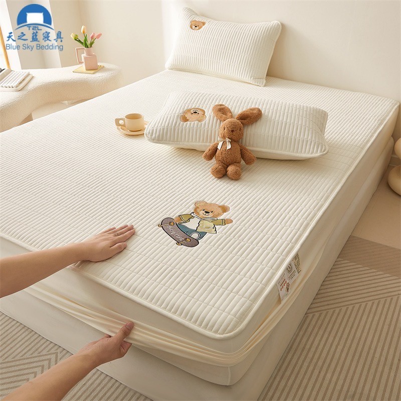 Cartoon Embroidered Thickened Mattress Protector Fitted Sheets Single ...