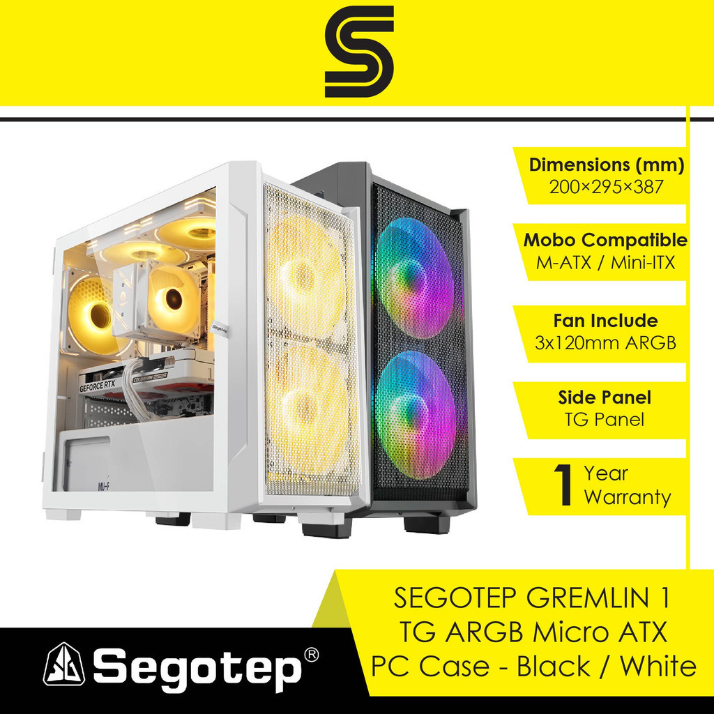 SEGOTEP GREMLIN 1 Micro-ATX 3x 120mm ARGB Fans Micro-ATX PC Case - Black | White | Shopee Malaysia