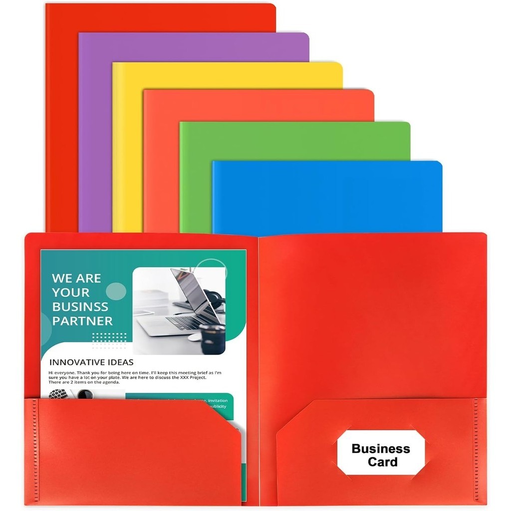 Multi Colors Pocket Folders With Business Card Holder, Heavy Duty 6 ...