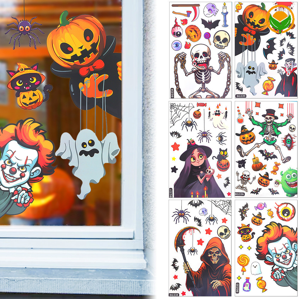 1/6Pcs Halloween Electrostatic Stickers Joker Death God Spider Pattern ...