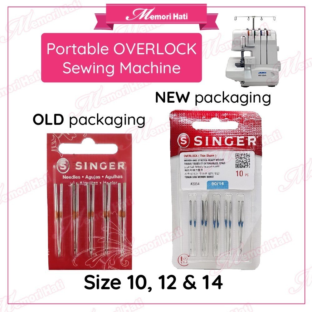 10pcs Genuine Singer 2054 70/10, 80/12 & 90/14 Domestic Overlock Needles Jarum Jahit Tepi ...