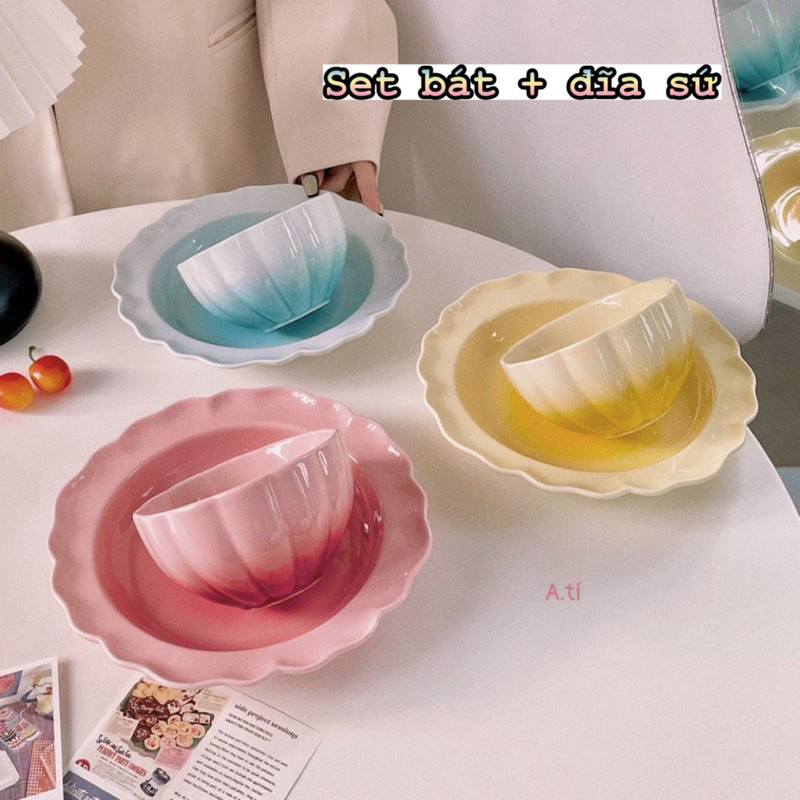 Cute Pastel Dinnerware Set (1 Bowl + 1 Plate) | Shopee Malaysia