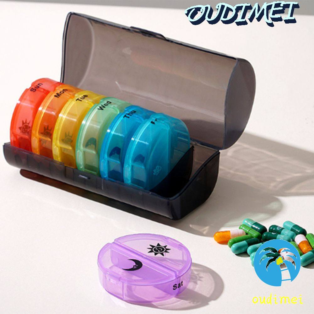OUDIMEI Vitamin Storage Case, AM/PM Compartments 14-Grid 7-Day Splitter ...