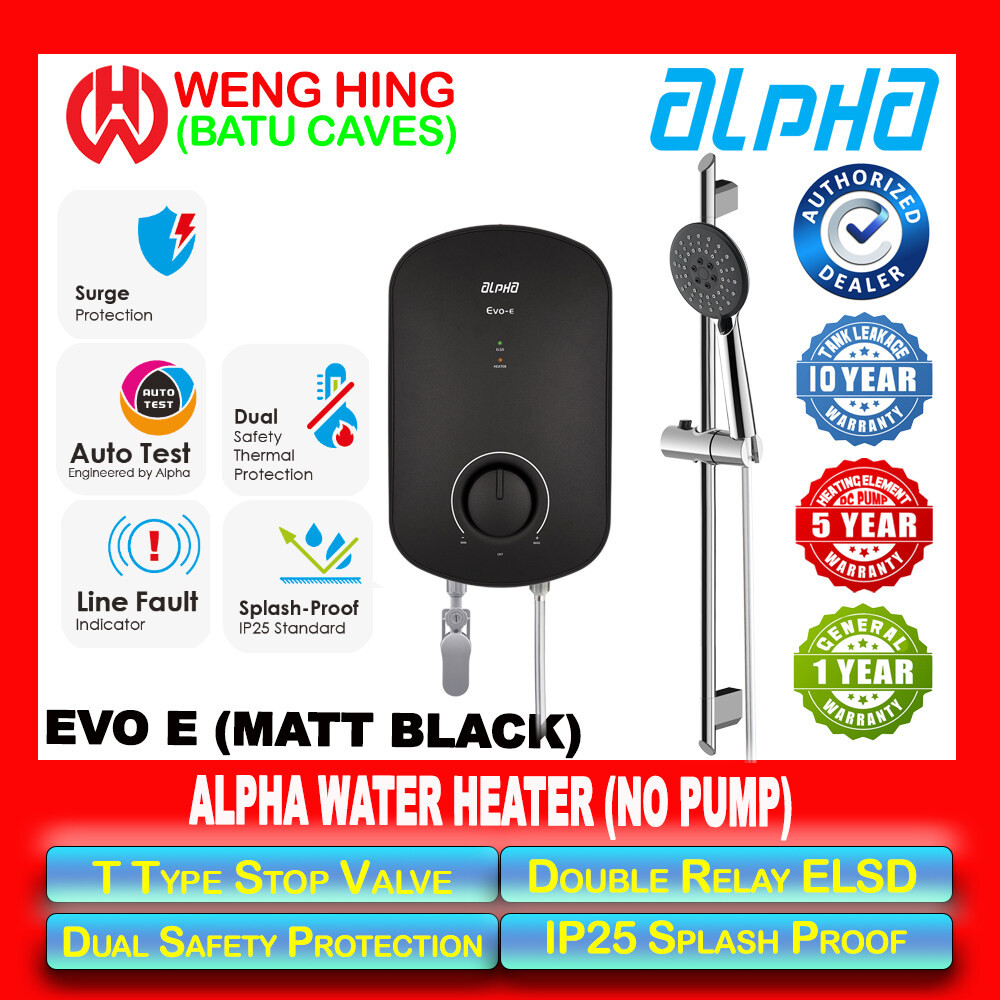 Alpha Instant Water Heater EVO Series [DC Pump Evo-i] / [Non Pump Evo-E] Matt Black | Shopee ...