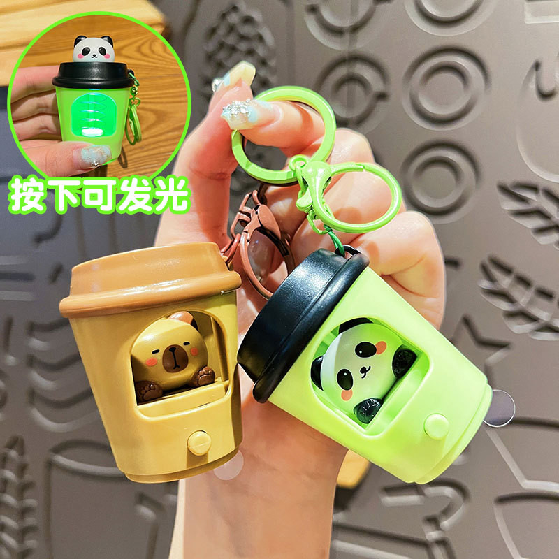 Cartoon Luminous Catapult Milk Tea Cup Keychain Cute Panda Kapibara Toy ...