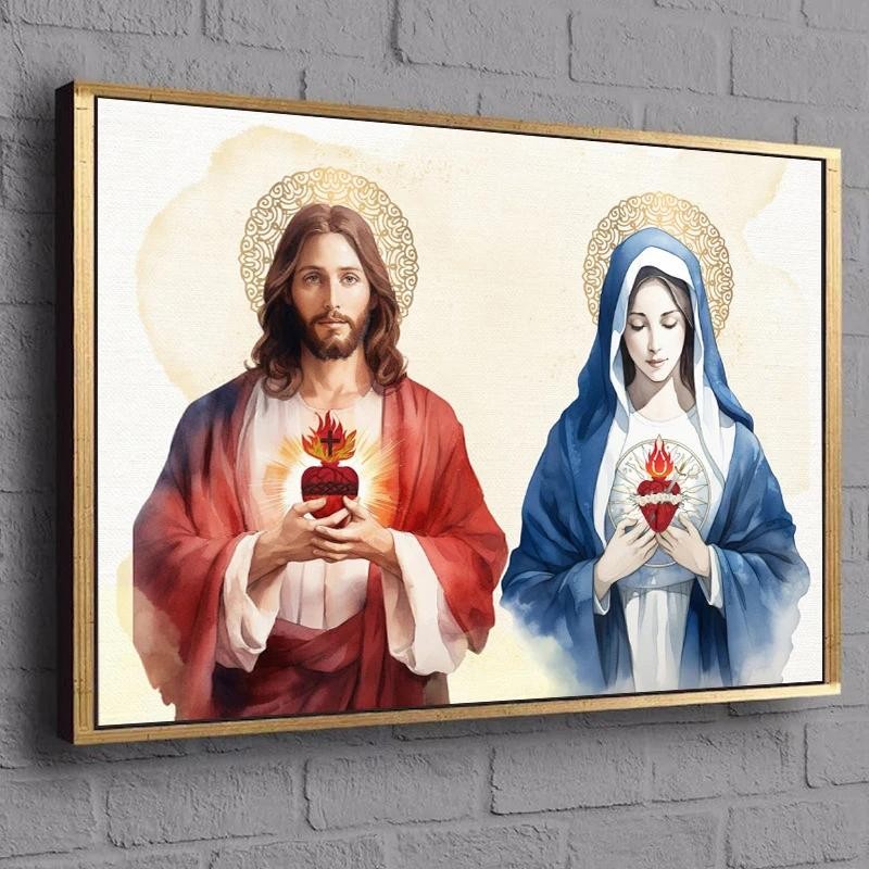 Seni Kanvas Hati Kudus Yesus & Maria - Hiasan Dinding Katolik Agama ...