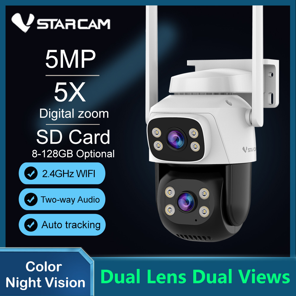 Vstarcam 5MP IP Outdoor Camera Dual-Lens 5X PTZ WiFi CCTV Dual Video ...