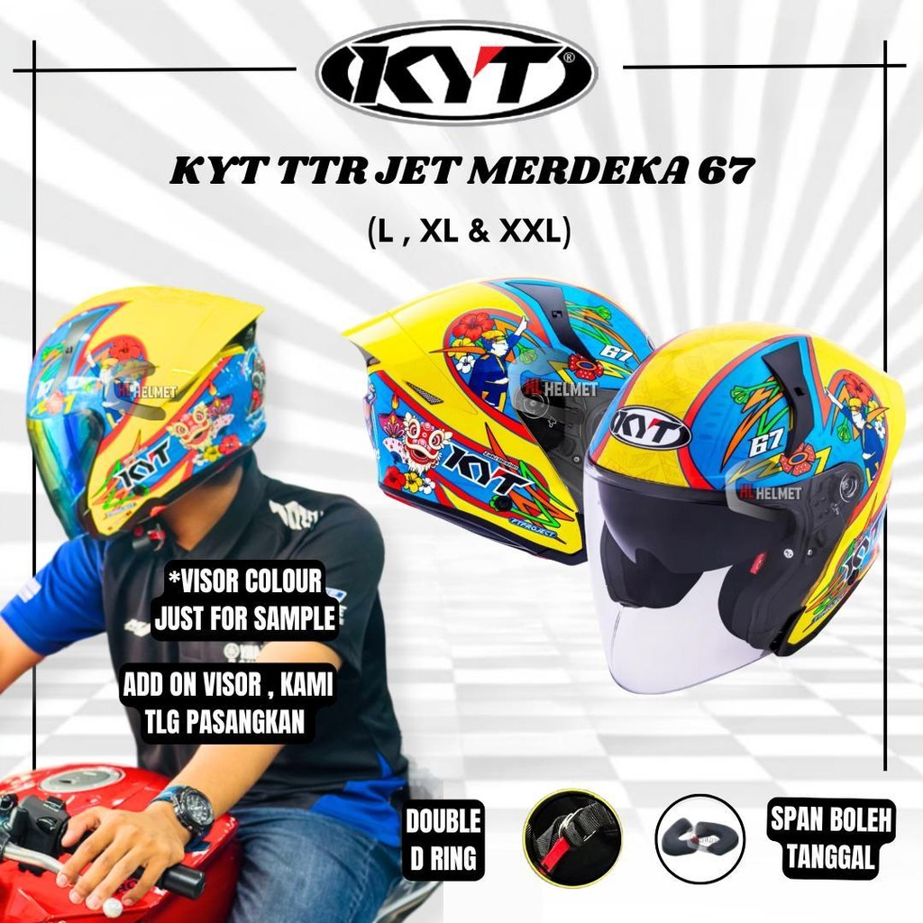 KYT TTR JET MERDEKA 67 HELMET DOUBLE VISOR - HELMET KYT OPEN FACE ...