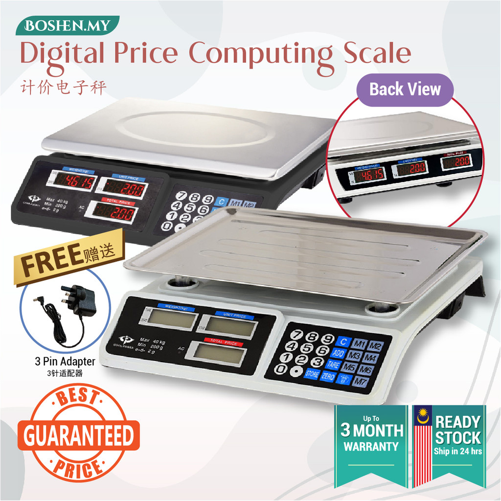 40kg Rechargeable Electronic Digital Price Computing Scale Penimbang ...