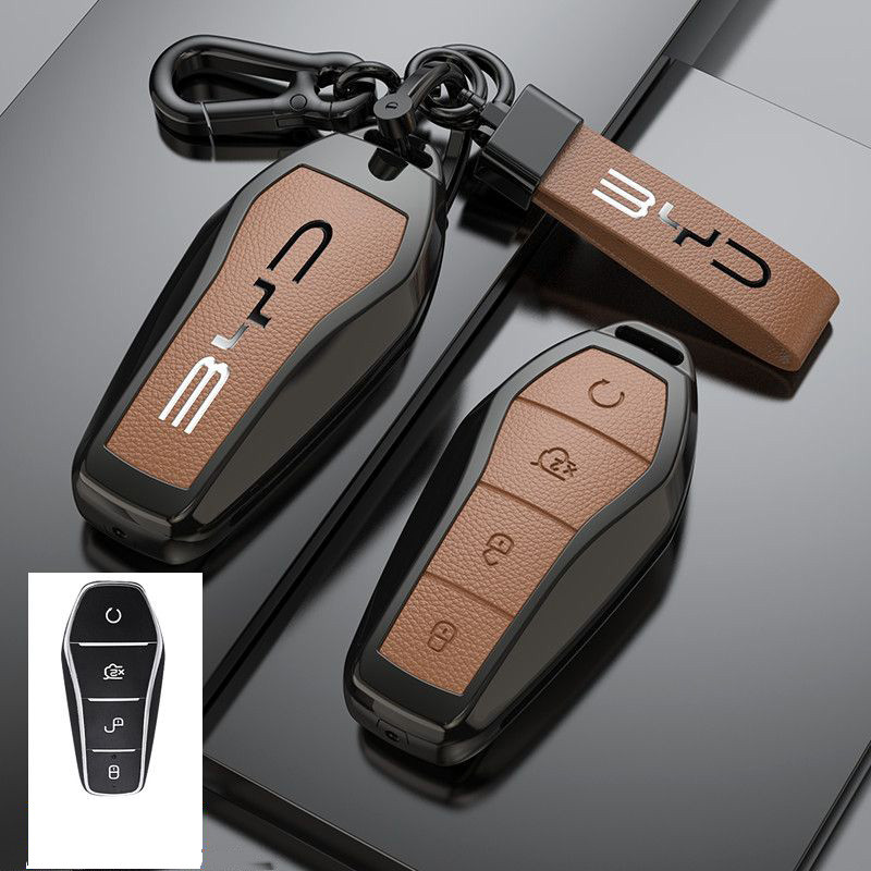 Leather Car Key Cover Zinc Alloy Auto Key Protection Shell For BYD M6 ...
