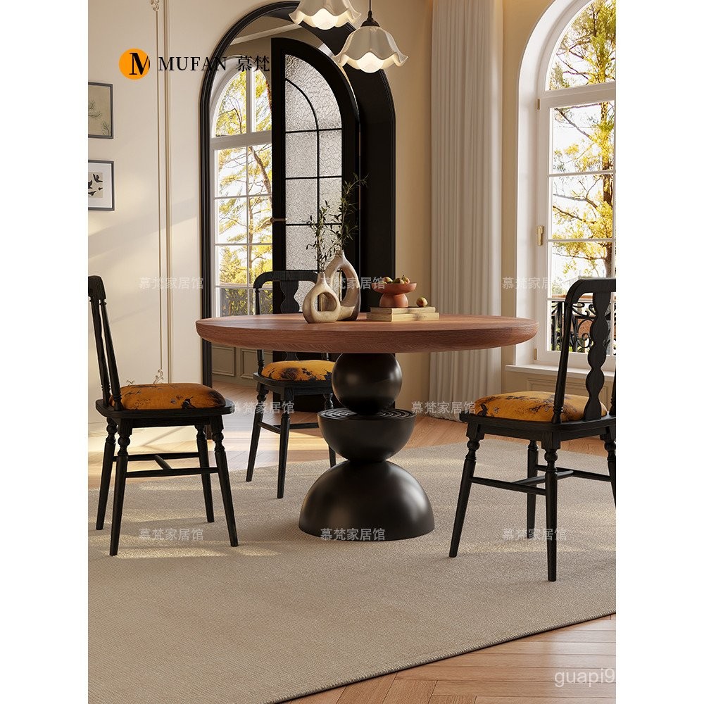 French Retro Solid Wood Dining Table Designer Creative Round Dining ...
