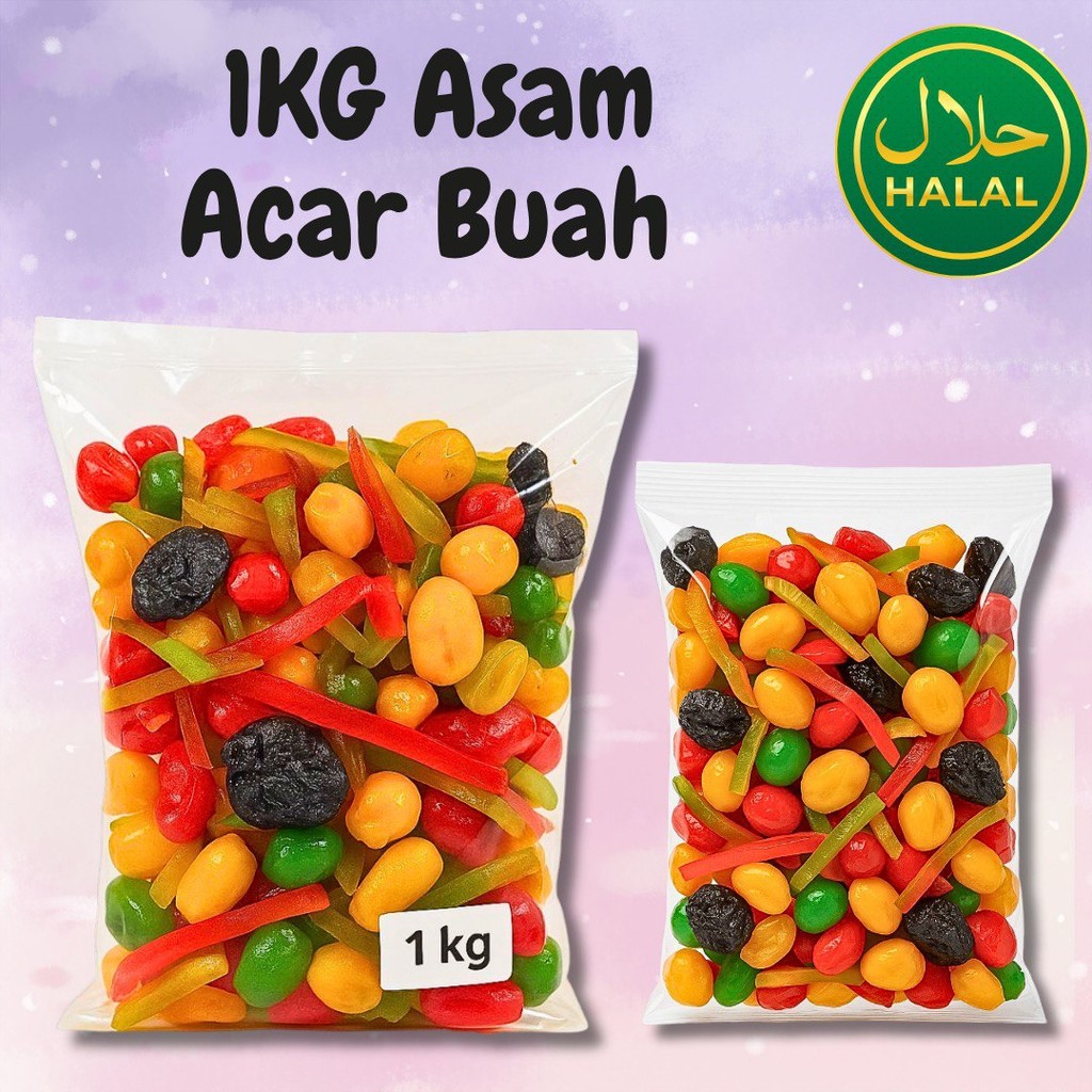 1kg Acar Buah (Halal) Asam Jeruk Campur Ceri Limau Betik Merah Kuning ...
