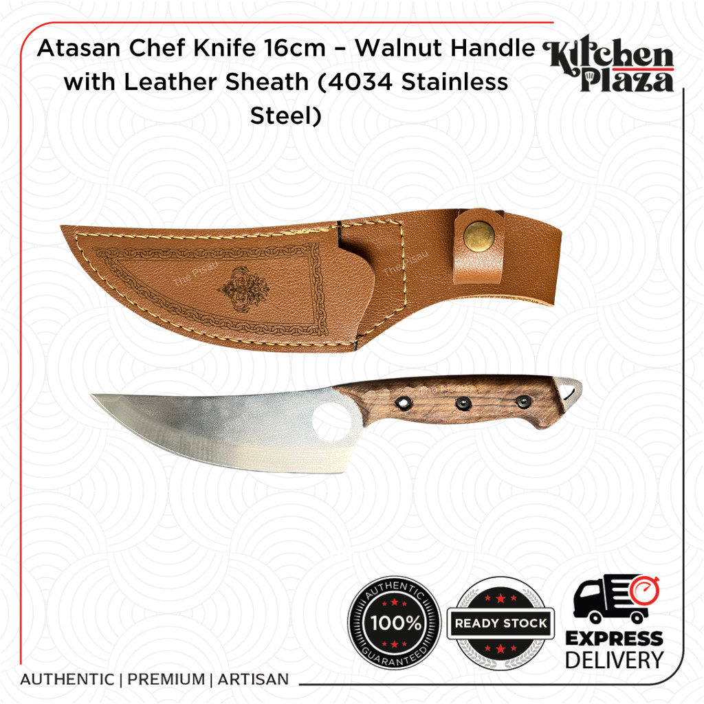 Atasan Chef Knife 16cm – Walnut Handle with Leather Sheath (4034 ...