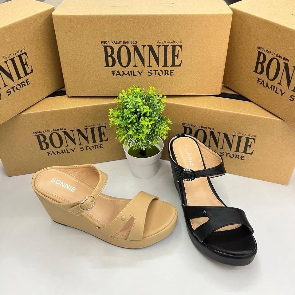 BONNIE KASUT ( WEDGES ) M808-1 TUMIT 2/3INCI SELESA BLACK BEIGE COMFORT ...
