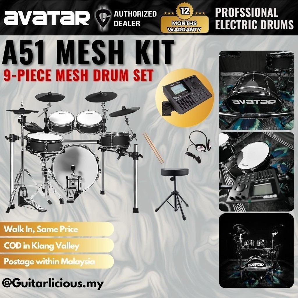 Avatar A51 Professional 9-Piece Mesh Kit Electric Drum Set with Shell ...