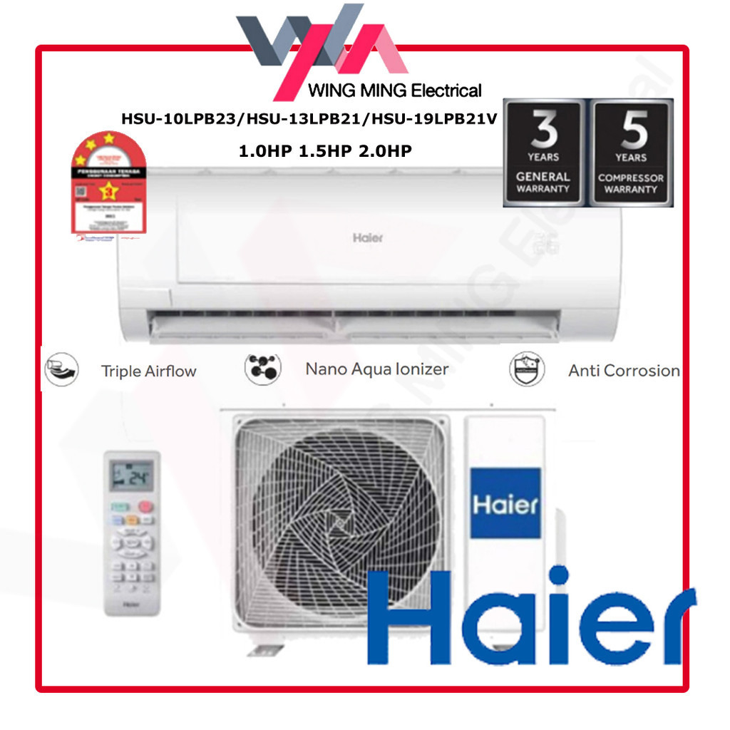 Haier 1HP/1.5HP/2.0 HP R32 Non Inverter Nano Aqua Ionizer Air ...