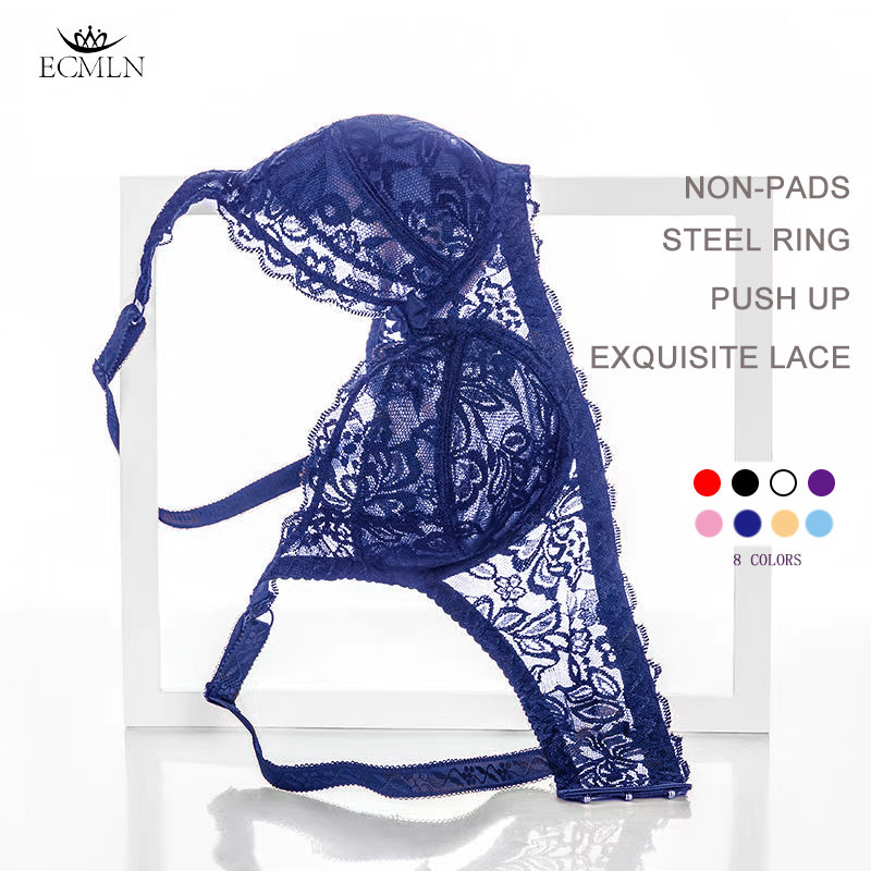 ECMLN Sexy Hollow Out Soft Lace Bra for Women Non Pads Bra Push Up Gathering Underwire Plus Size ...