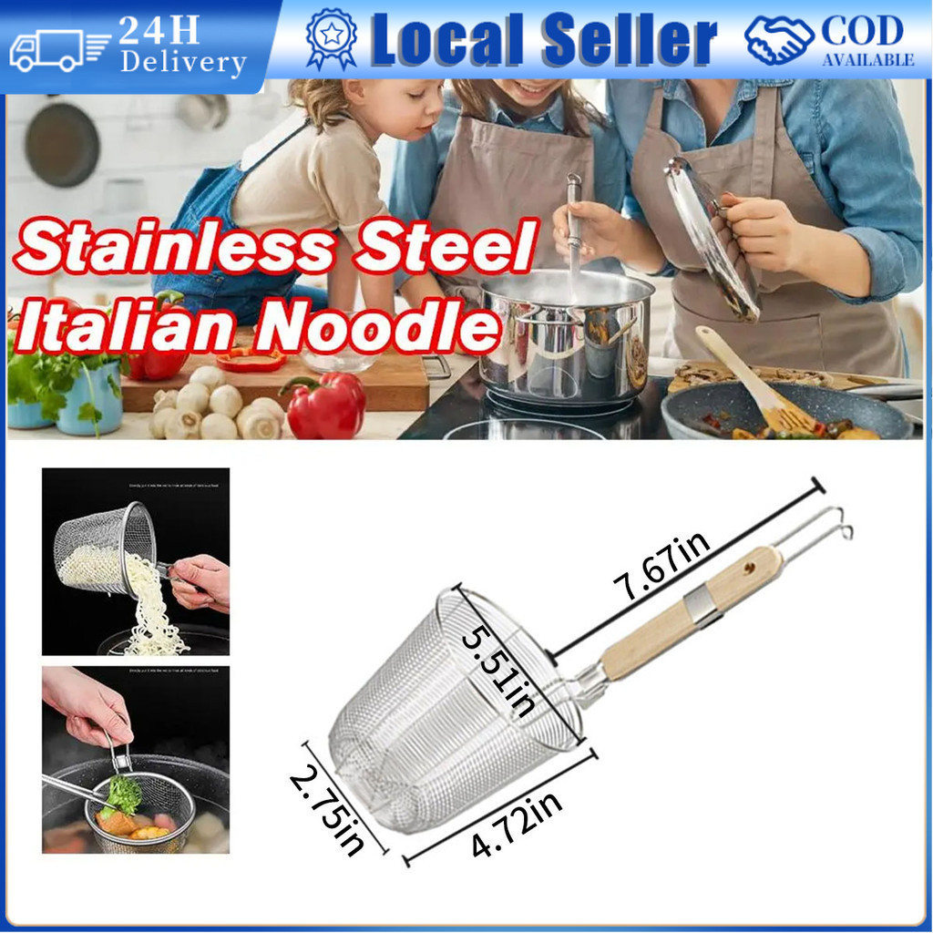 Stainless Steel Noodle Strainer Hook Handle Home Kitchen Colander Holes ...