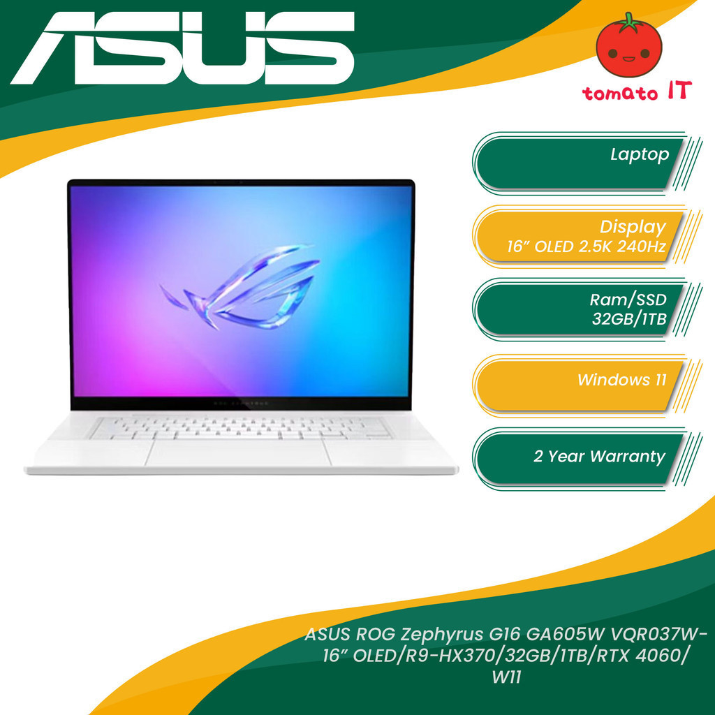 ASUS ROG Zephyrus G16 GA605W VQR037W- 16” OLED/R9-HX370/32GB/1TB/RTX ...