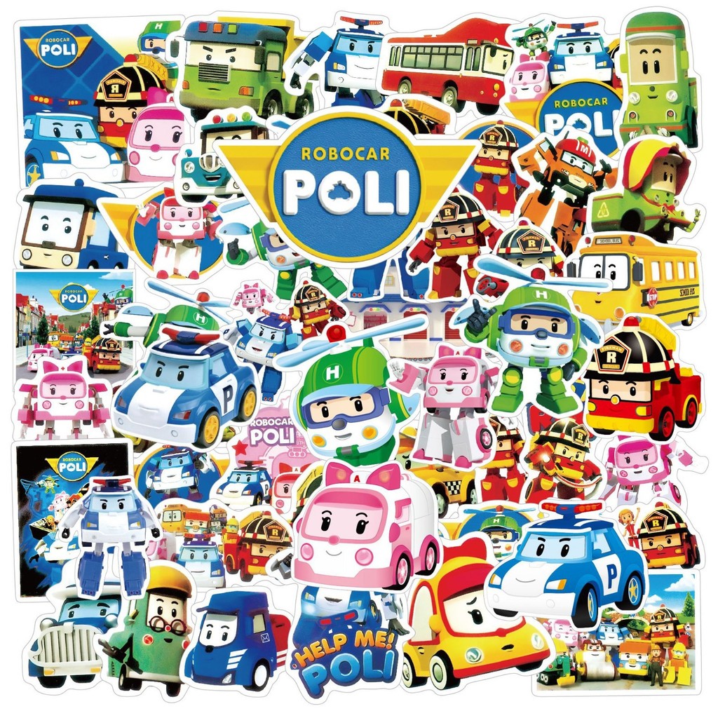 50 pcs Robocar Poli Korean Cartoon Waterproof PVC Stickers | Shopee ...