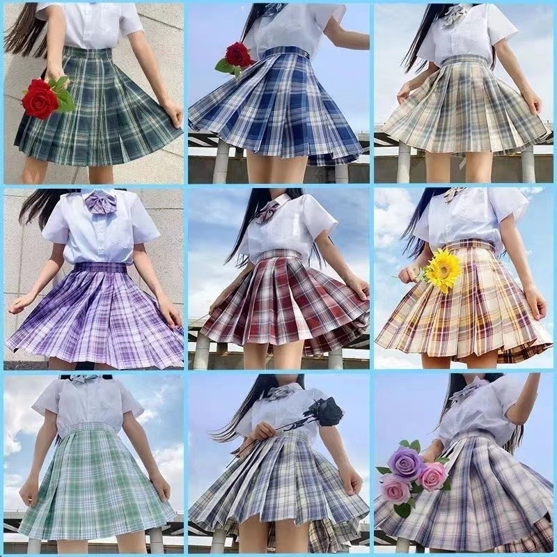 Japanese JK Set Original JK Uniform Plaid Skirt + White Short Sleeve ...