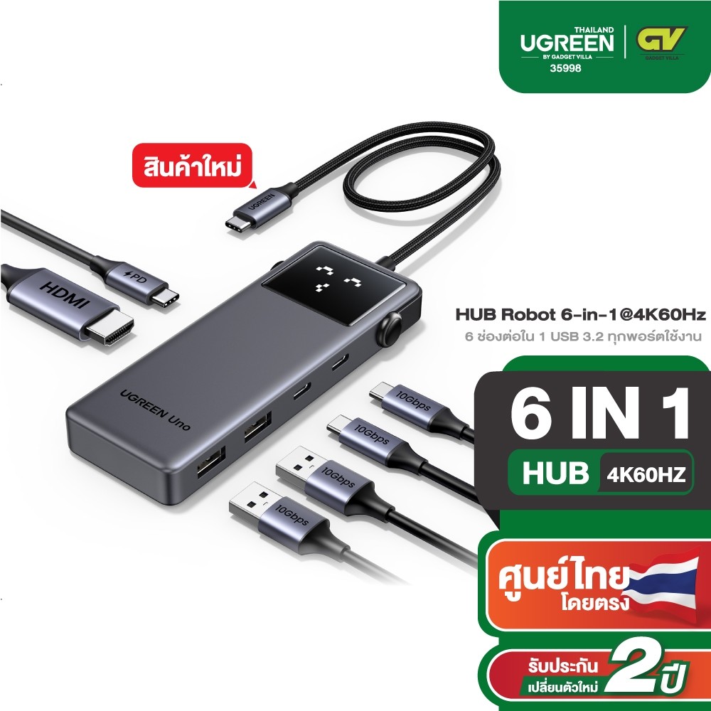 UGREEN 6-in-1 Adapter Hub Robot Type C 6-in-1 Secondary 4K60Hz +2 USB-A ...