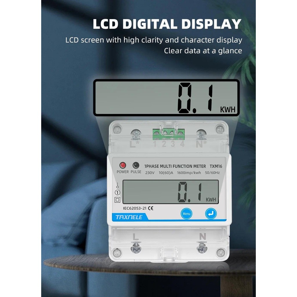 Din Rail Digital Power Energy Meter Single Phase 2 Wire kWh AC 230V ...