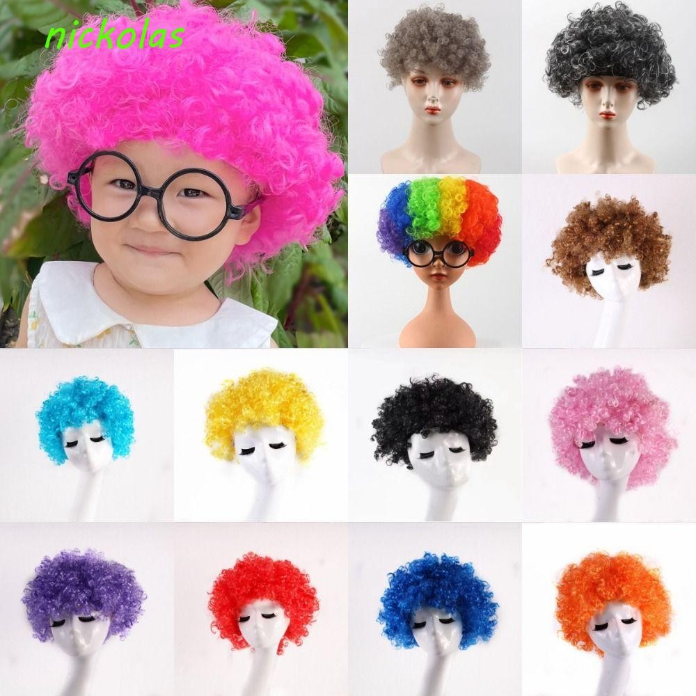 NICKOLAS Football Fans Wigs, Rainbow Synthetic Wigs Afro Curly Clown ...