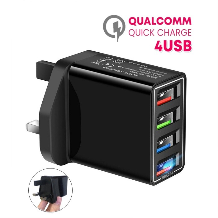 (Thing Store) Fast Charger QC 3.0 / 4 Port USB 30W Quick Charge UK Plug ...
