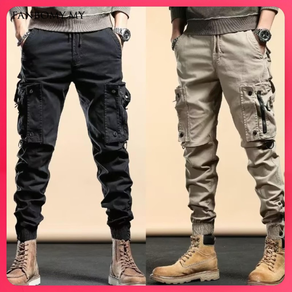 Cotton Cargo Kargo Pants Men Black Loose Long Pants Man Casual Tactical ...