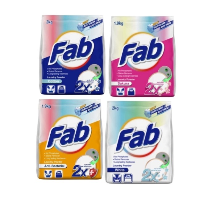 FAB Detergent Laundry Powder Antibacterial 1.9kg Sakura 1.9kg Cotton ...