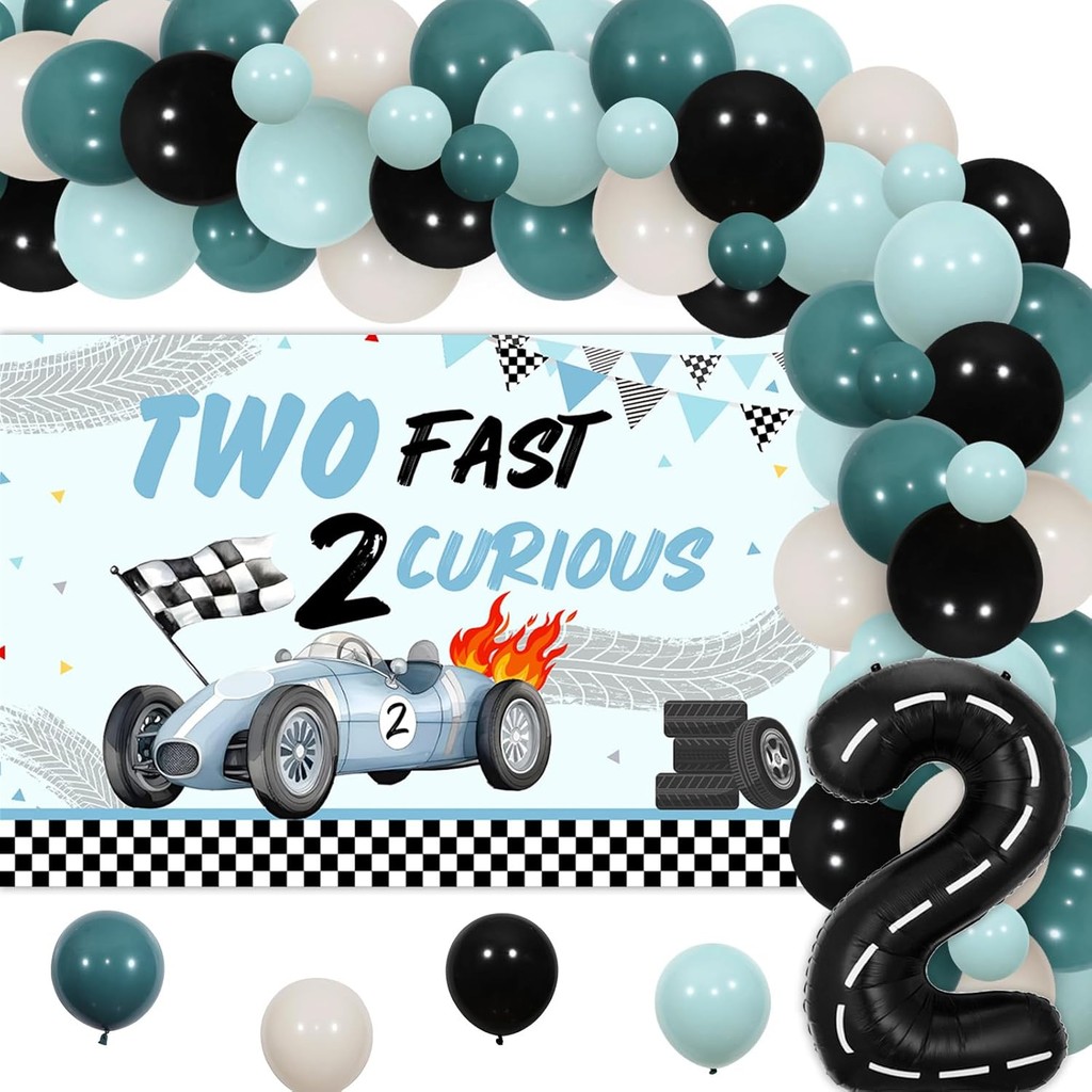 Sursurprise Two Fast Two Curious Birthday Decorations Race Car 2nd ...