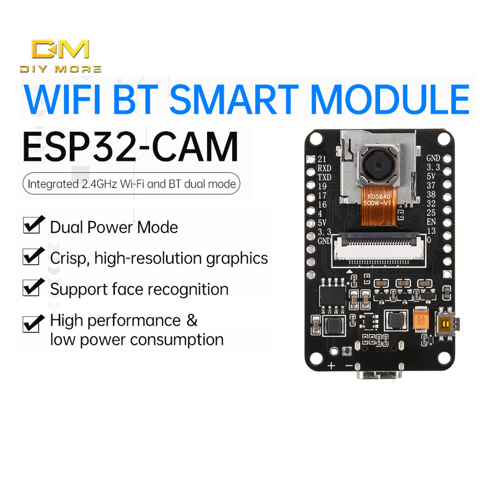 DIYMORE ESP32-CAM Development Board WiFi Bluetooth Module CH340X OV5640 AF-72mm Camera 500W ...