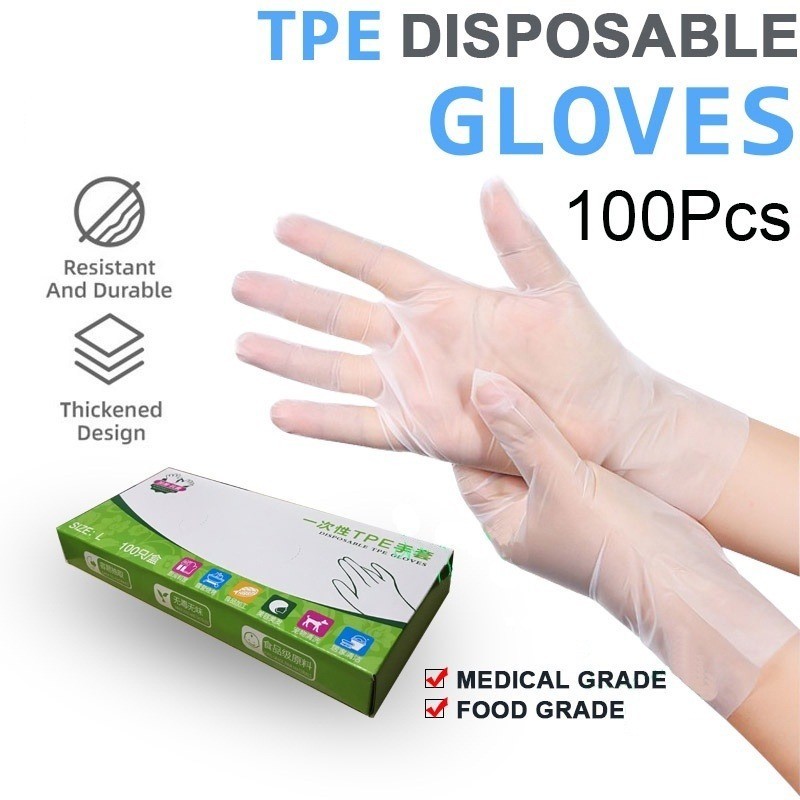 100PCS/Box Disposable TPE Gloves Clear Disposable Plastic Gloves Food Cleaning Surgical High ...