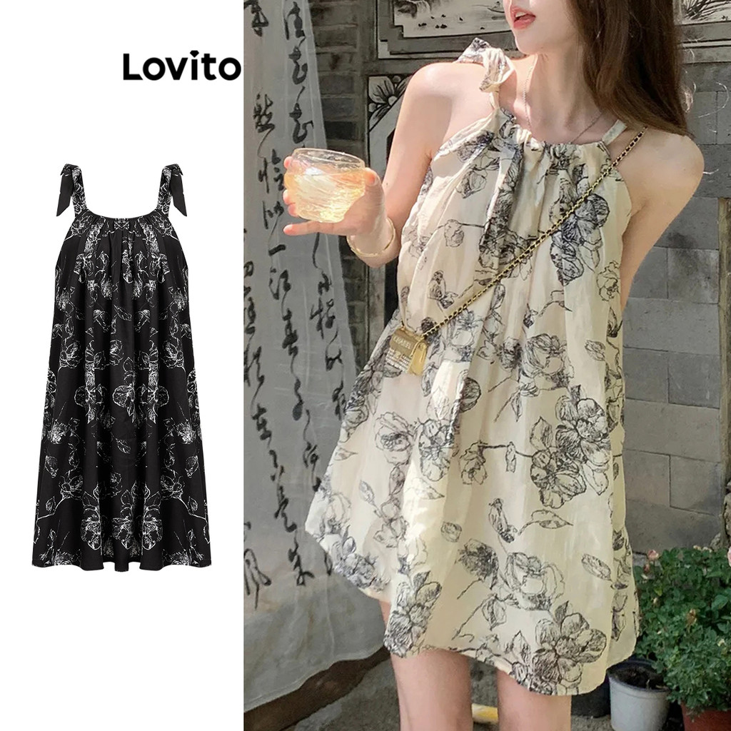 Lovito Casual Floral Print A Line Dress for Women LNE26056 (Multi-color ...