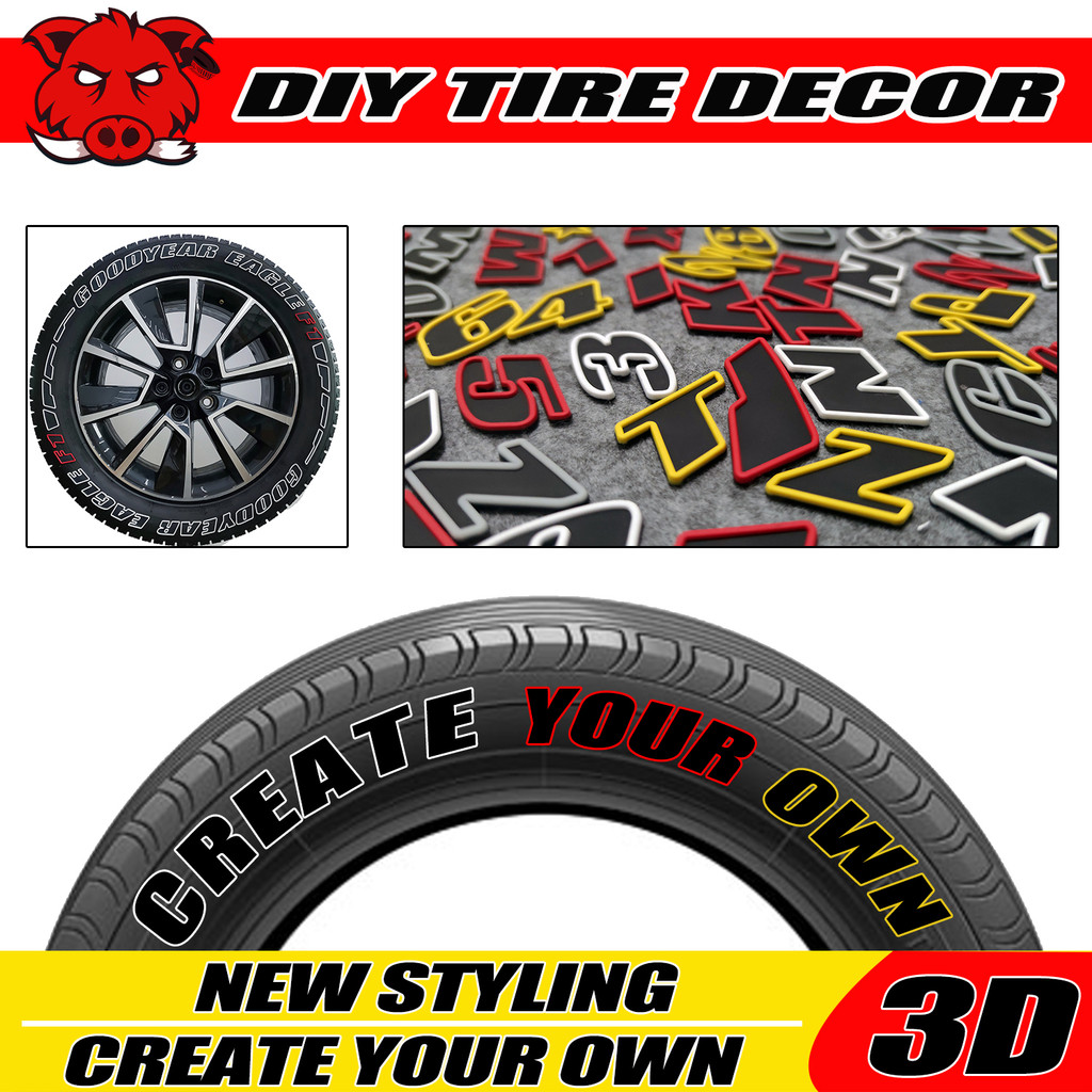 New 2.7cm Car Tire Ietters Stickers DIY 3D Car Tyre Letters ...