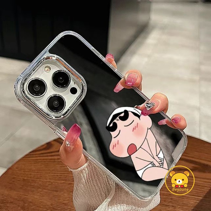 Cute Funny Crayon Shin-chan Mirror Phone Case For iPhone 16 Pro Max 15 ...
