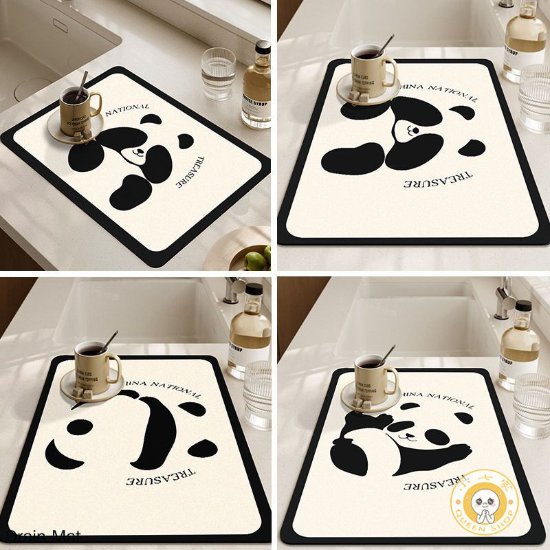 Cute Panda Kitchen Drain Mat Hand Washing Sink Countertop Diatom Mud ...