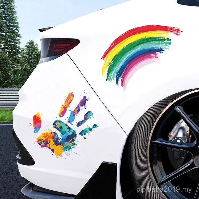Creative Car Stickers Scratch Cover Car Stickers Rainbow F1 Color Palm ...