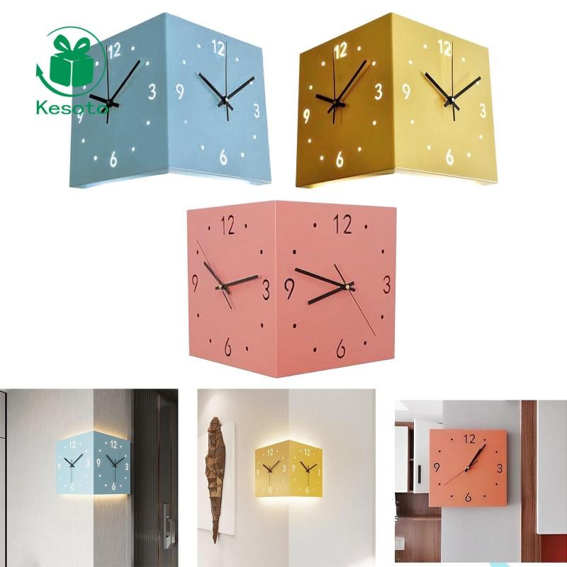 Kesoto Double Sided Corner Wall Clock with Transducer Light Non Ticking ...