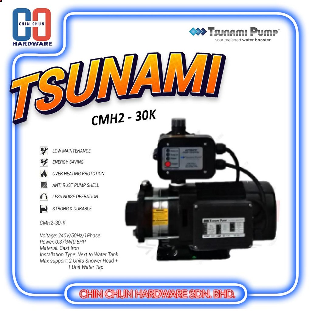 TSUNAMI HOME PUMP CMH2-30-K / CMH2-40-K / CMH2-50-K (0.5Hp) (0.55kW / 0 ...