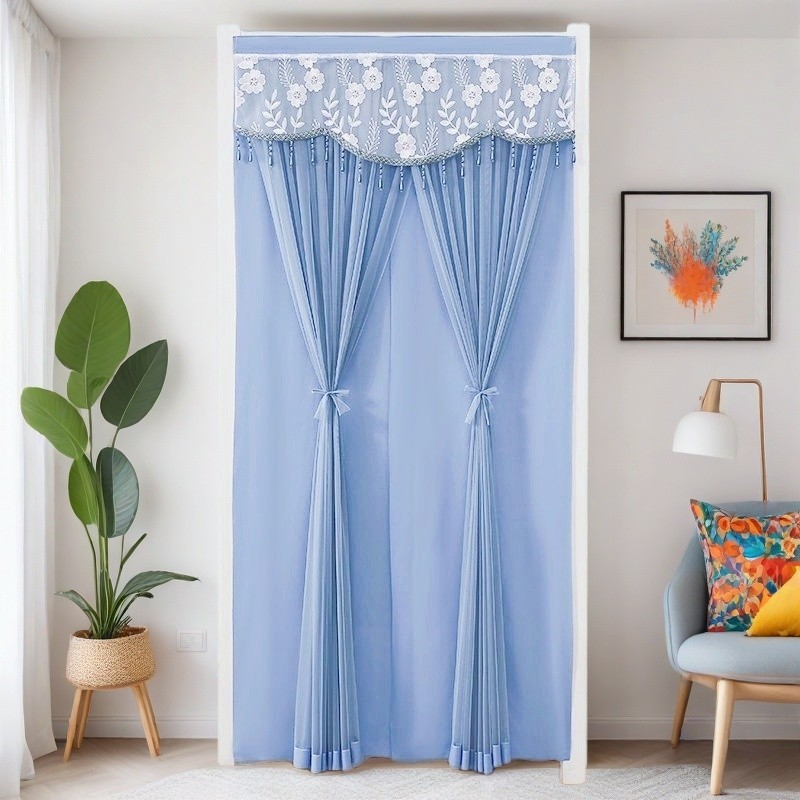 Lace Door Curtain Partition Curtain Household Perforation-Free Bedroom ...