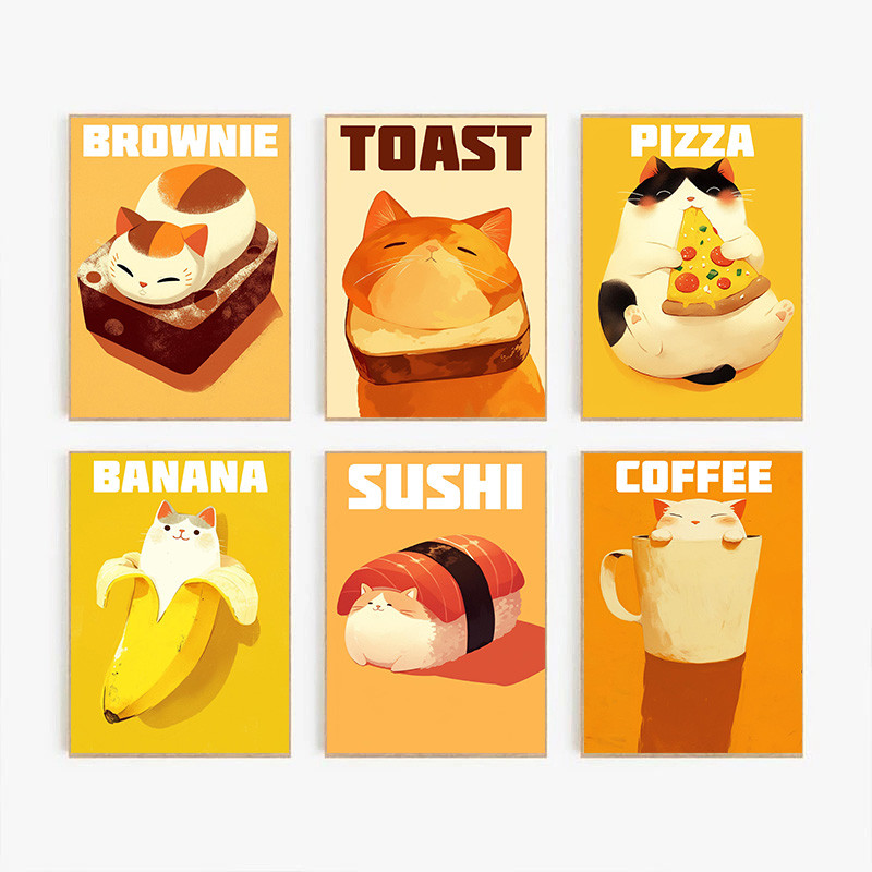 Funny Catlover Banana Coffee Brownie Pizza Sushi Toast Cat Poster ...